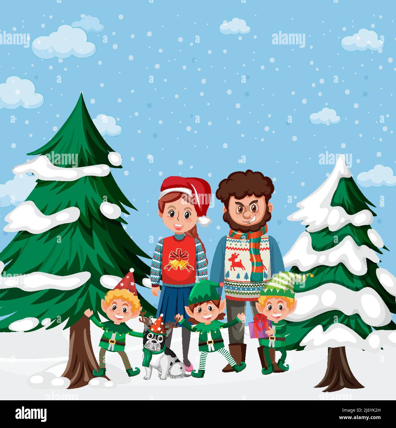 Christmas holidays with family in the snow illustration Stock Vector ...