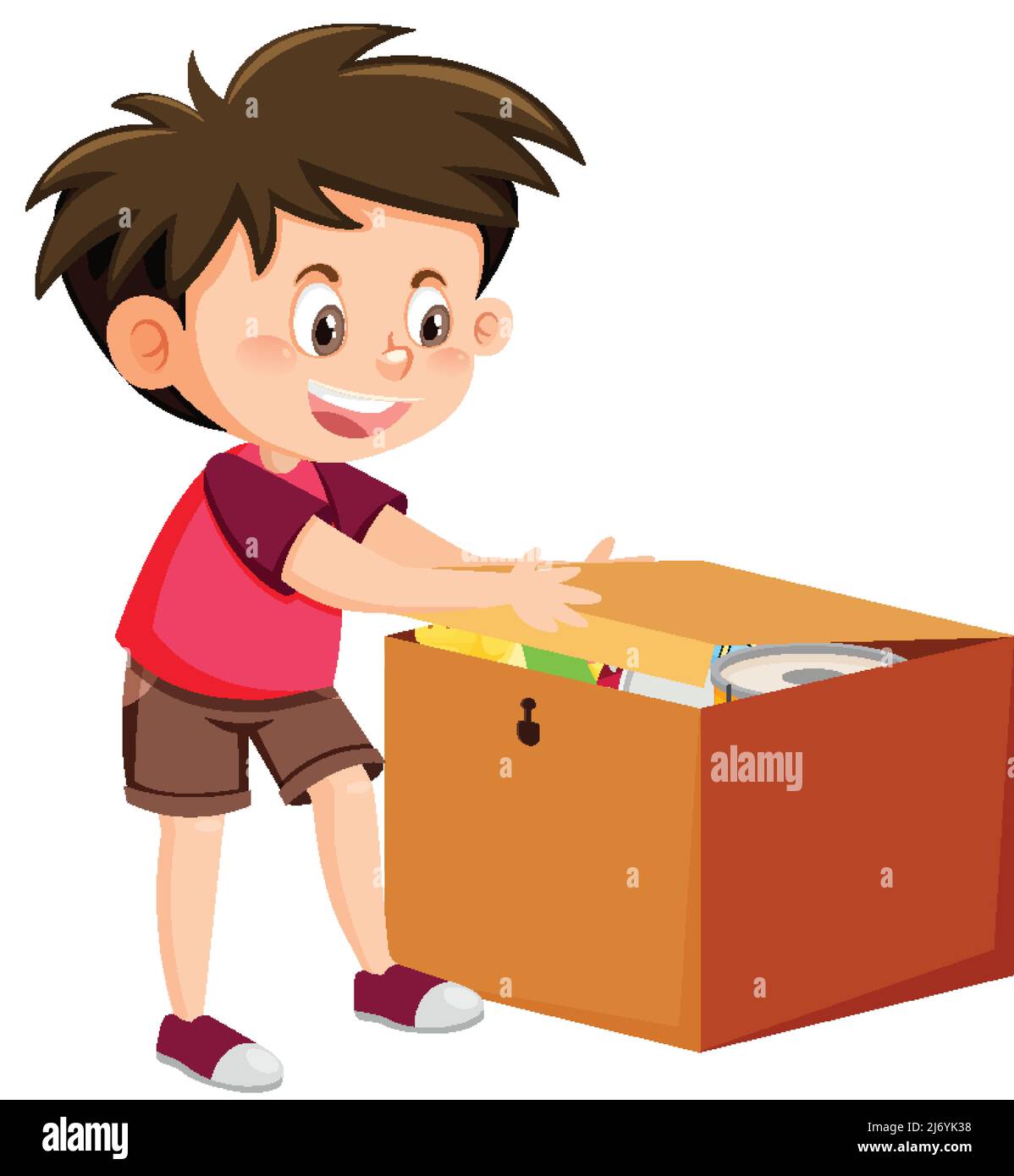 A boy putting his toy into the box illustration Stock Vector Image ...