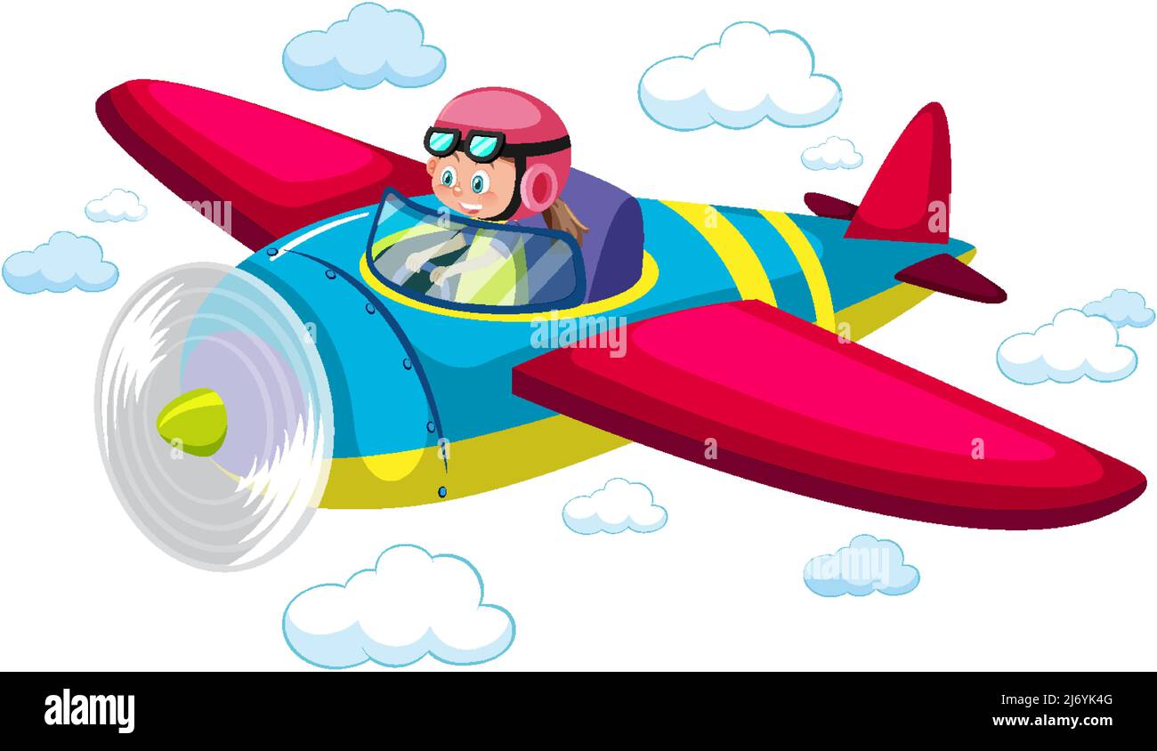 Girl flying cute airplane in the sky illustration Stock Vector Image ...