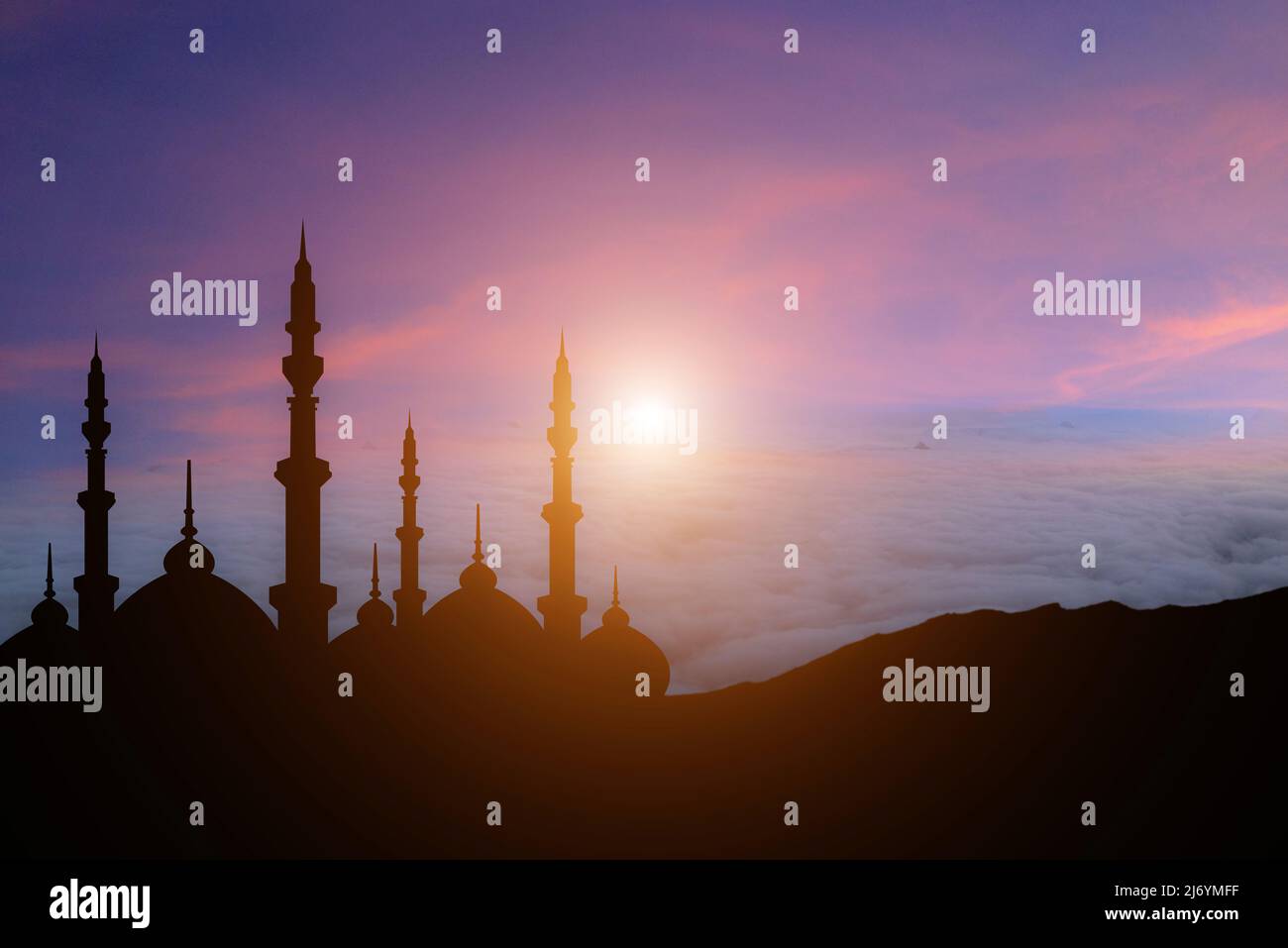 islamic background mountain peak mosque with sunset Stock Photo - Alamy