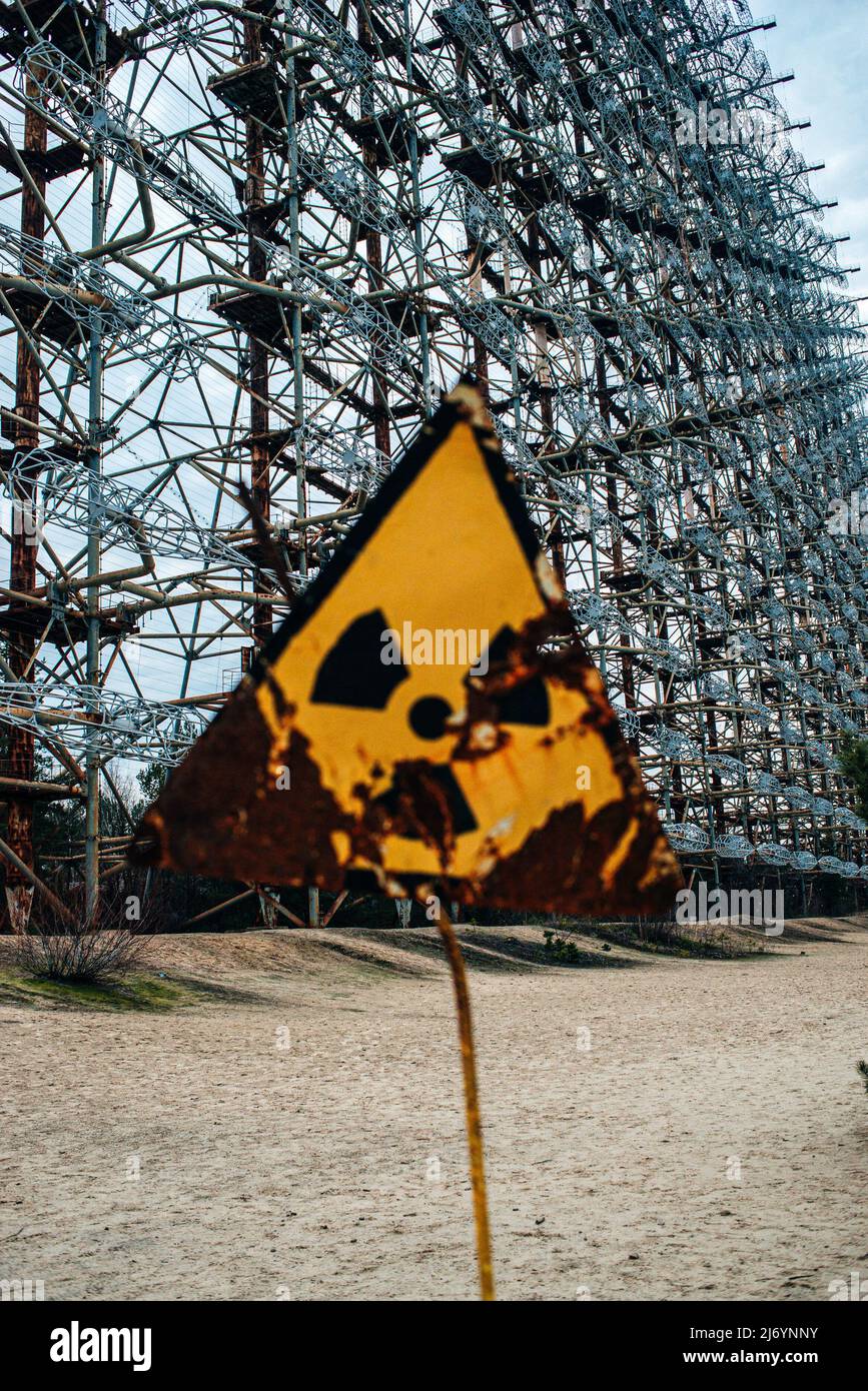 Sign warning of radiation danger in the vicinity of the Duga radar. HBO ...