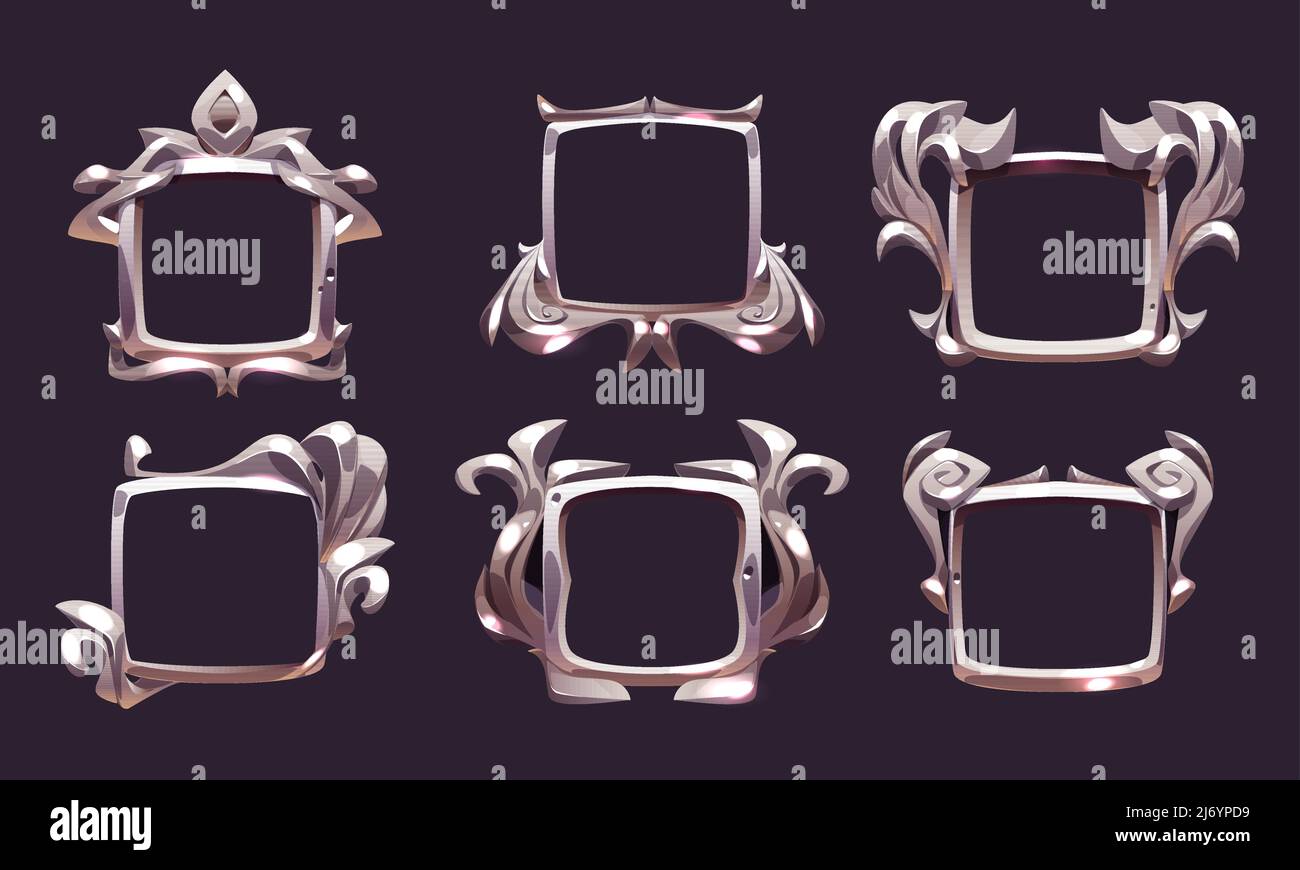 Square Ui Game Frames Medieval Silver Borders Textured Ornate Gui Elements With Curve