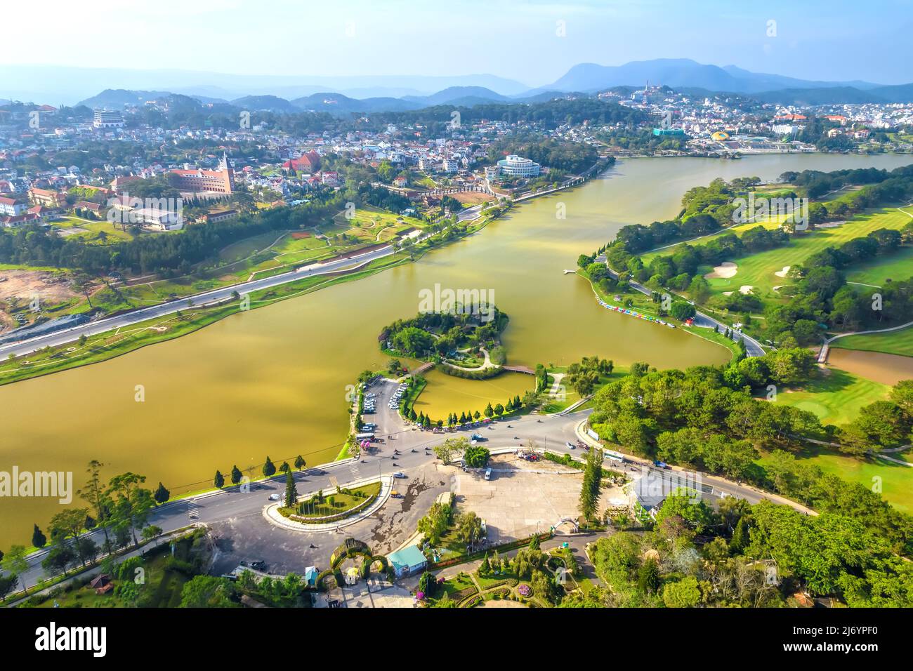 Aerial view of Da Lat city beautiful tourism destination in central ...