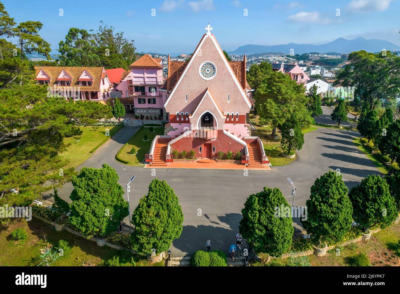 Aerial view outside Domaine De Marie Church on a morning. Old French ...
