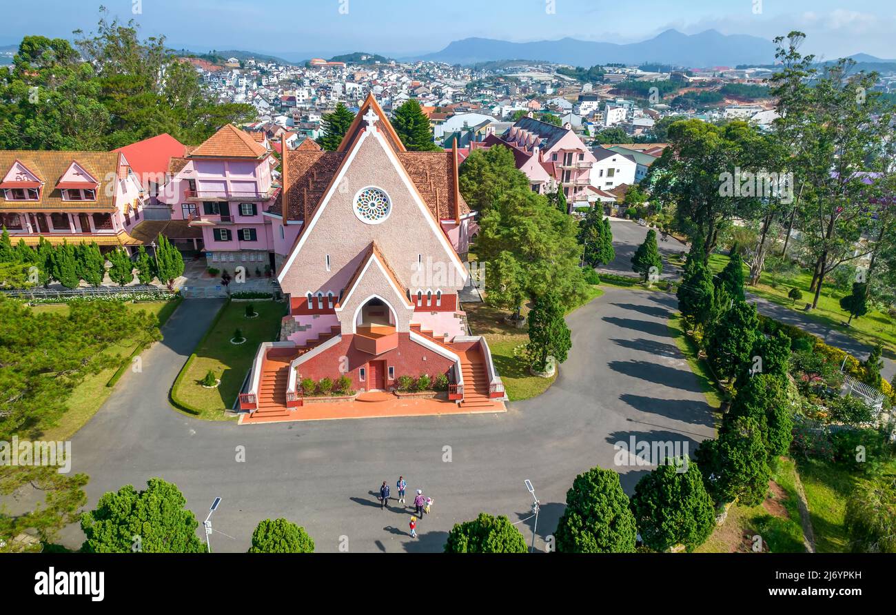 Aerial view outside Domaine De Marie Church on a morning. Old French ...
