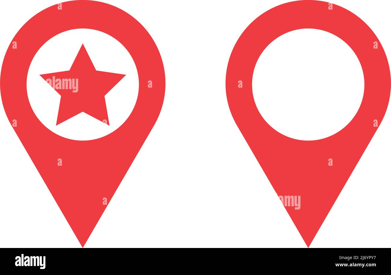 Map pins with stars and regular map pin set. Editable vector Stock ...