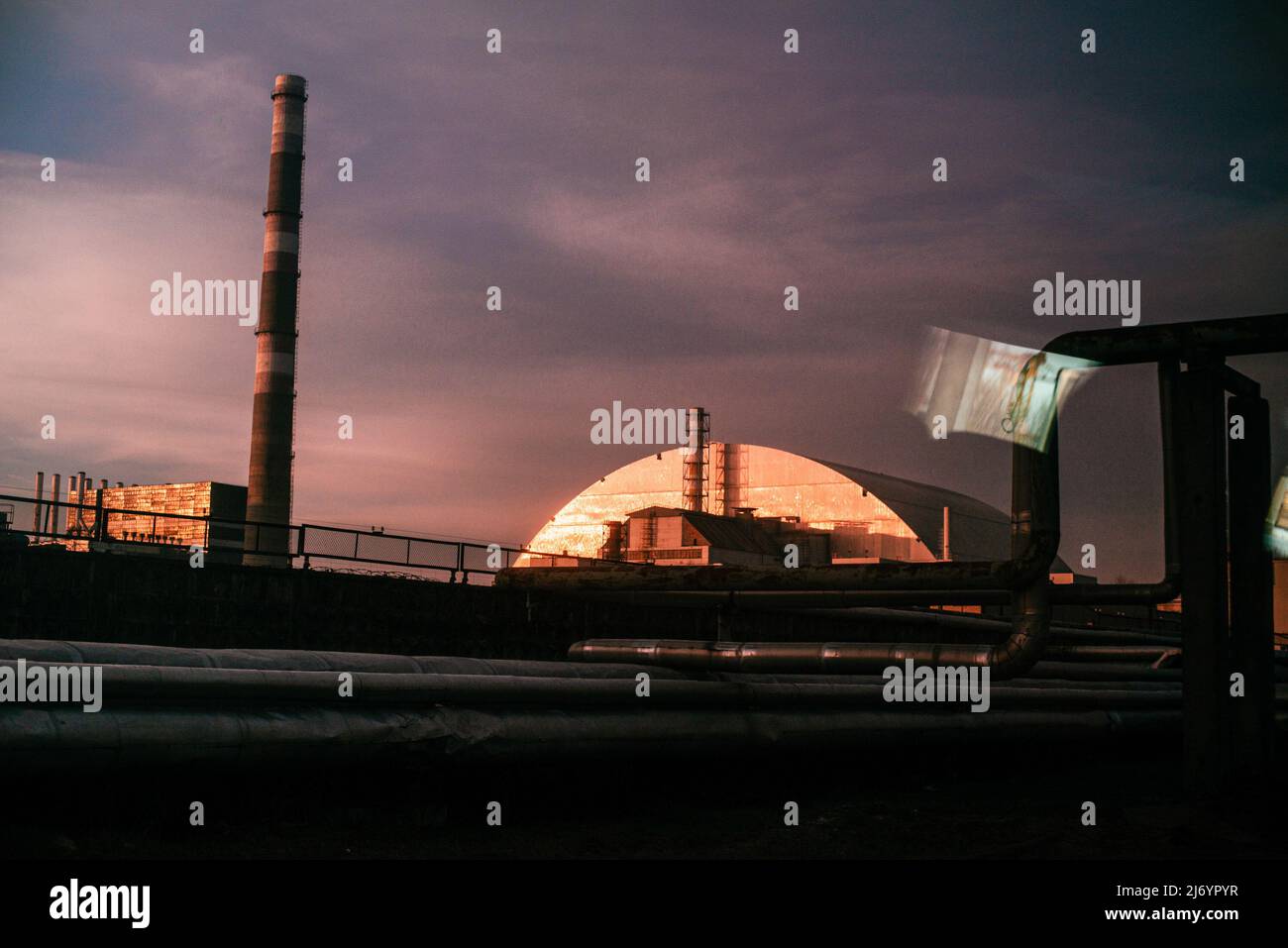 Chernobyl nuclear power plant reactor number 4 at sunset. HBO, with its ...