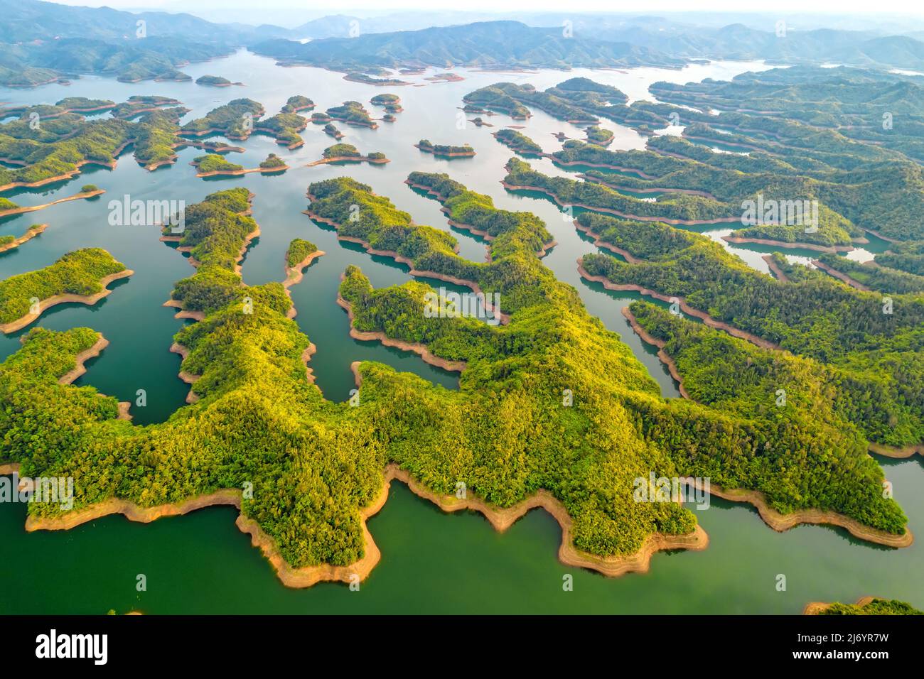 Landscape Ta Dung lake seen from above in the morning with small ...