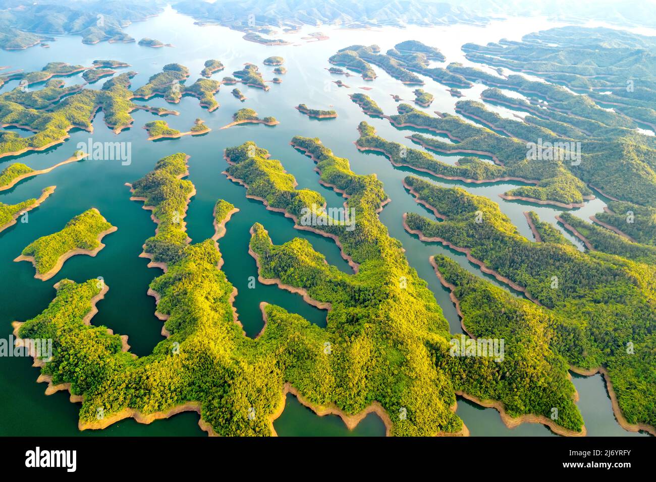 Landscape Ta Dung lake seen from above in the morning with small ...
