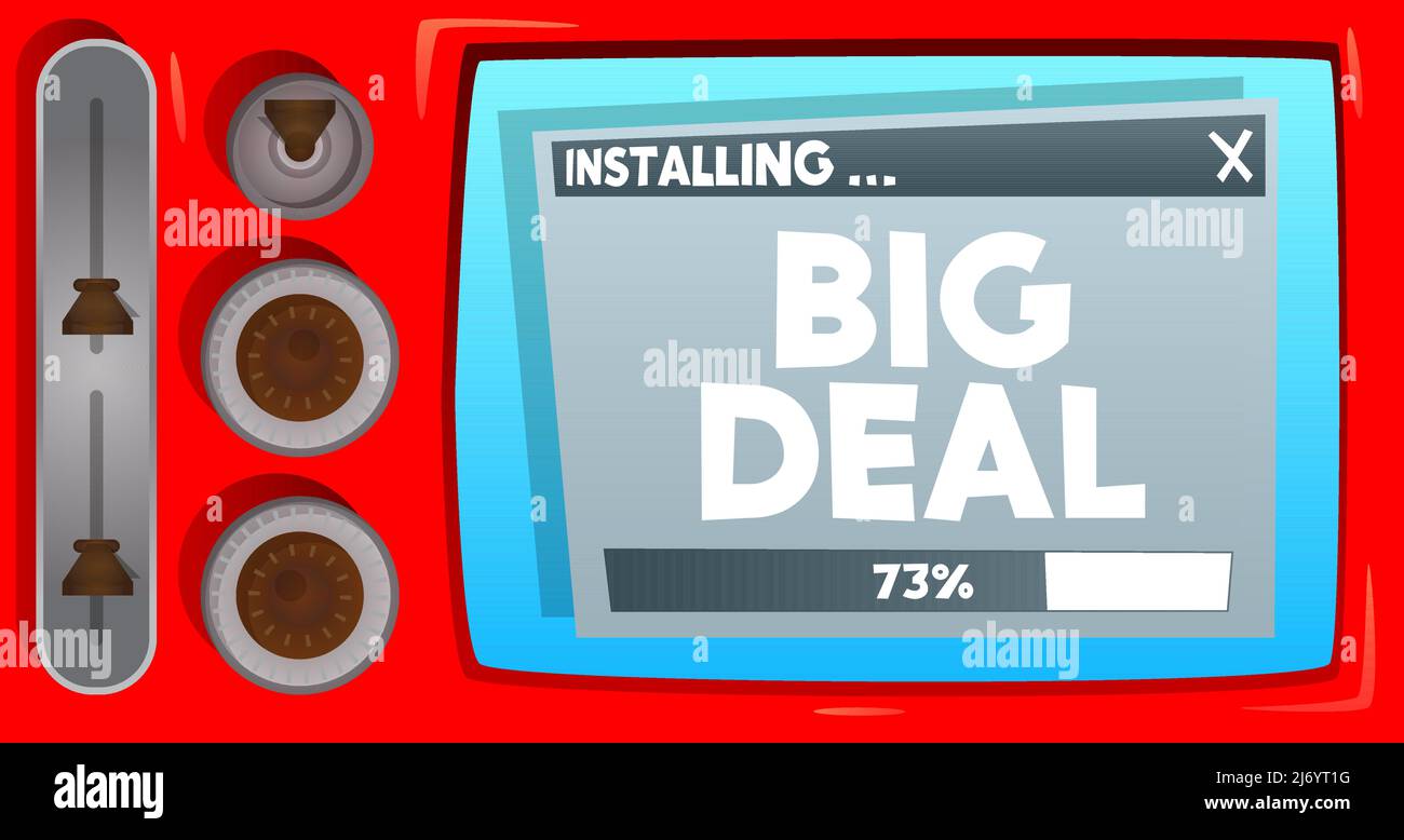 Cartoon Computer With the word Big Deal. Message of a screen displaying ...