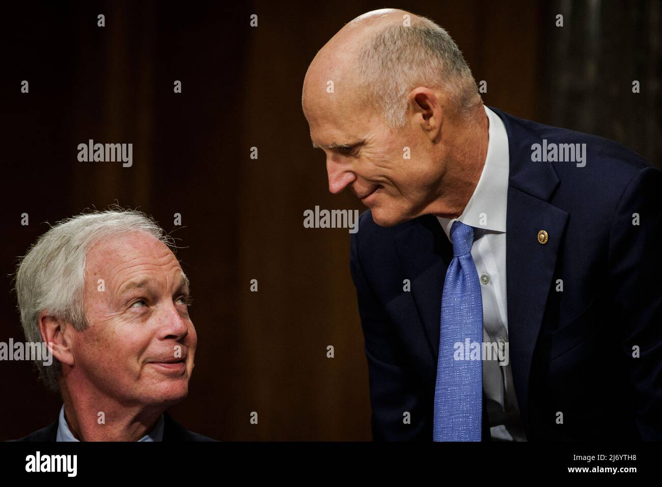 (Left to right) Senators Ron Johnson (R-WI) and Rick Scott (R-FL) talk ...