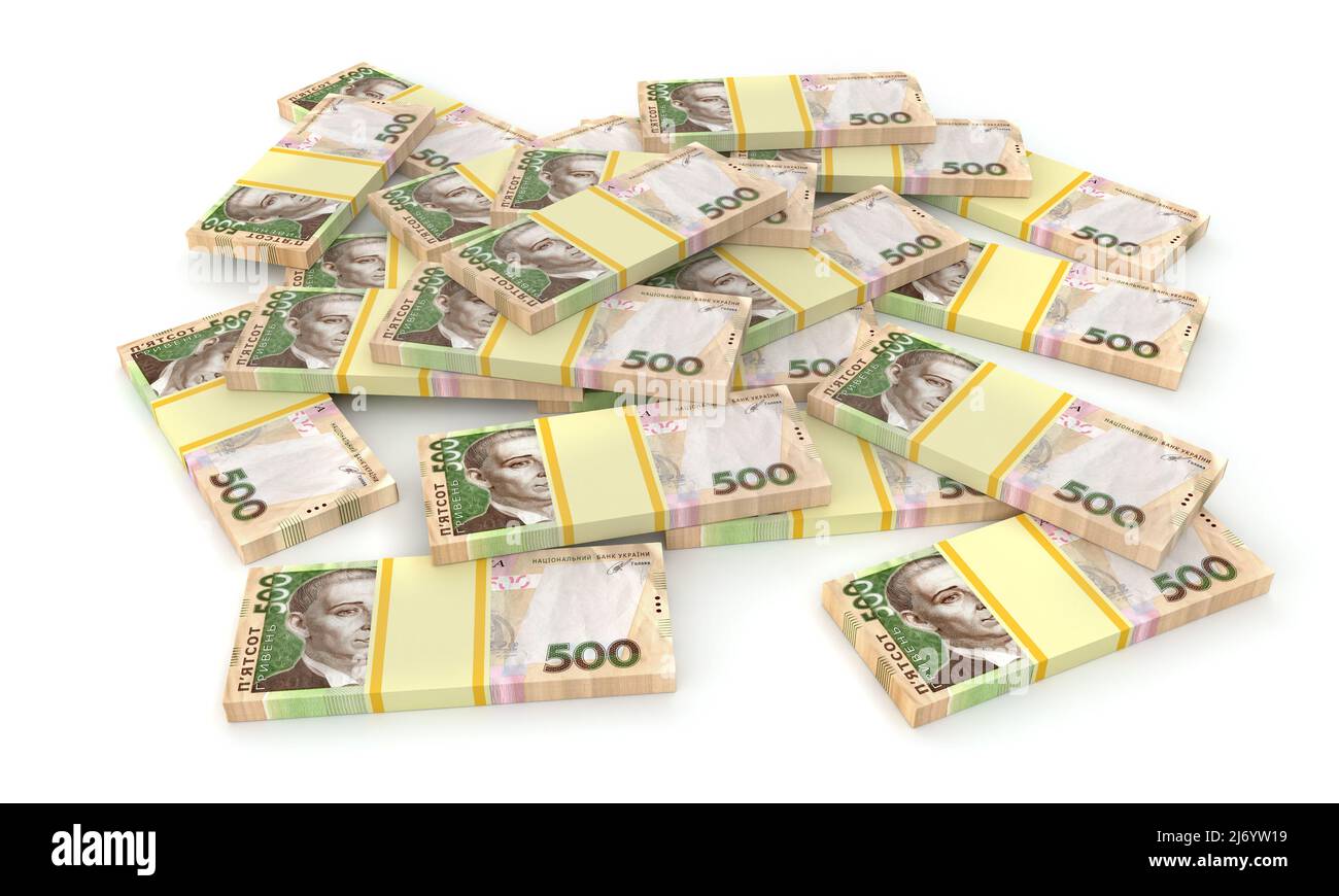 Stack of ukrainian money hryvnia (grivna, hryvna) with 500 banknotes ...