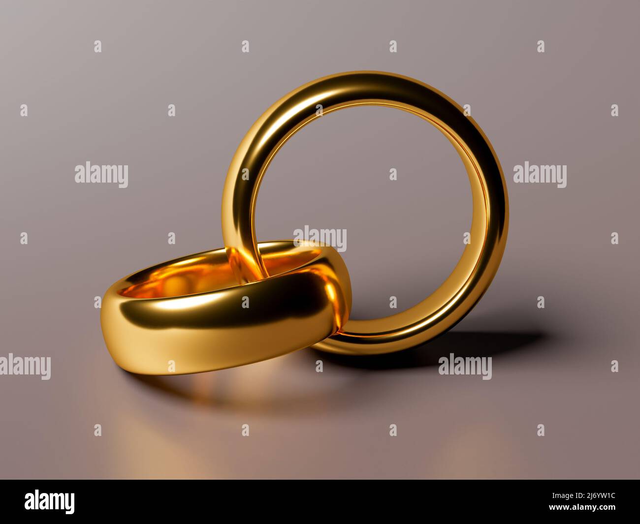Illustration of two wedding gold rings. Unity concepts. 3d rendering ...