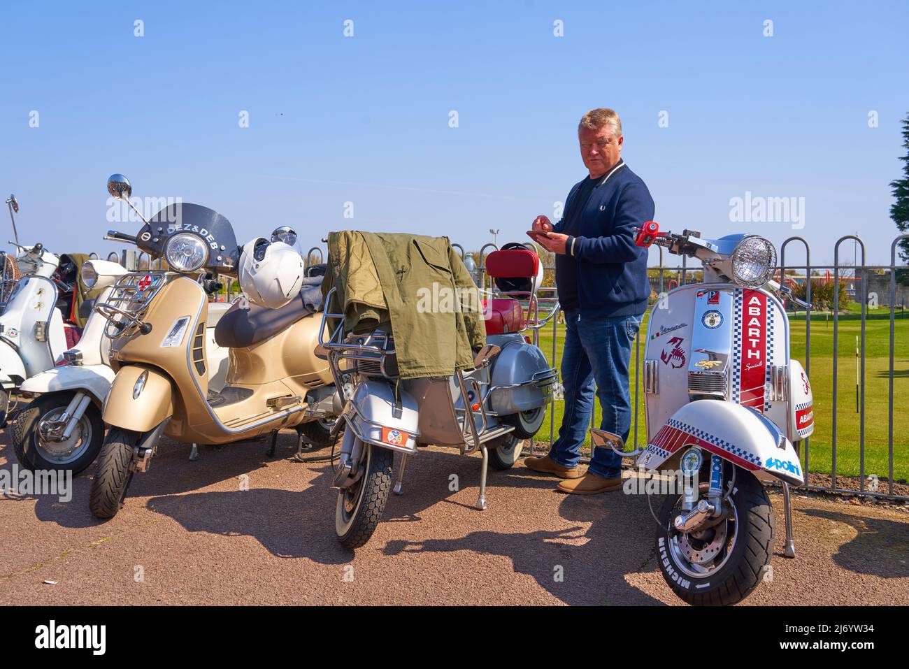Classic motor scooter meet in Skegness, Lincolnshire, UK Stock Photo ...