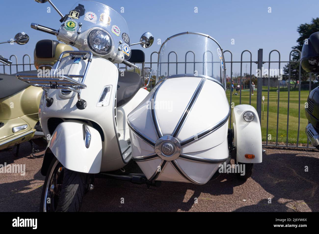 Classic motor scooter meet in Skegness, Lincolnshire, UK Stock Photo ...