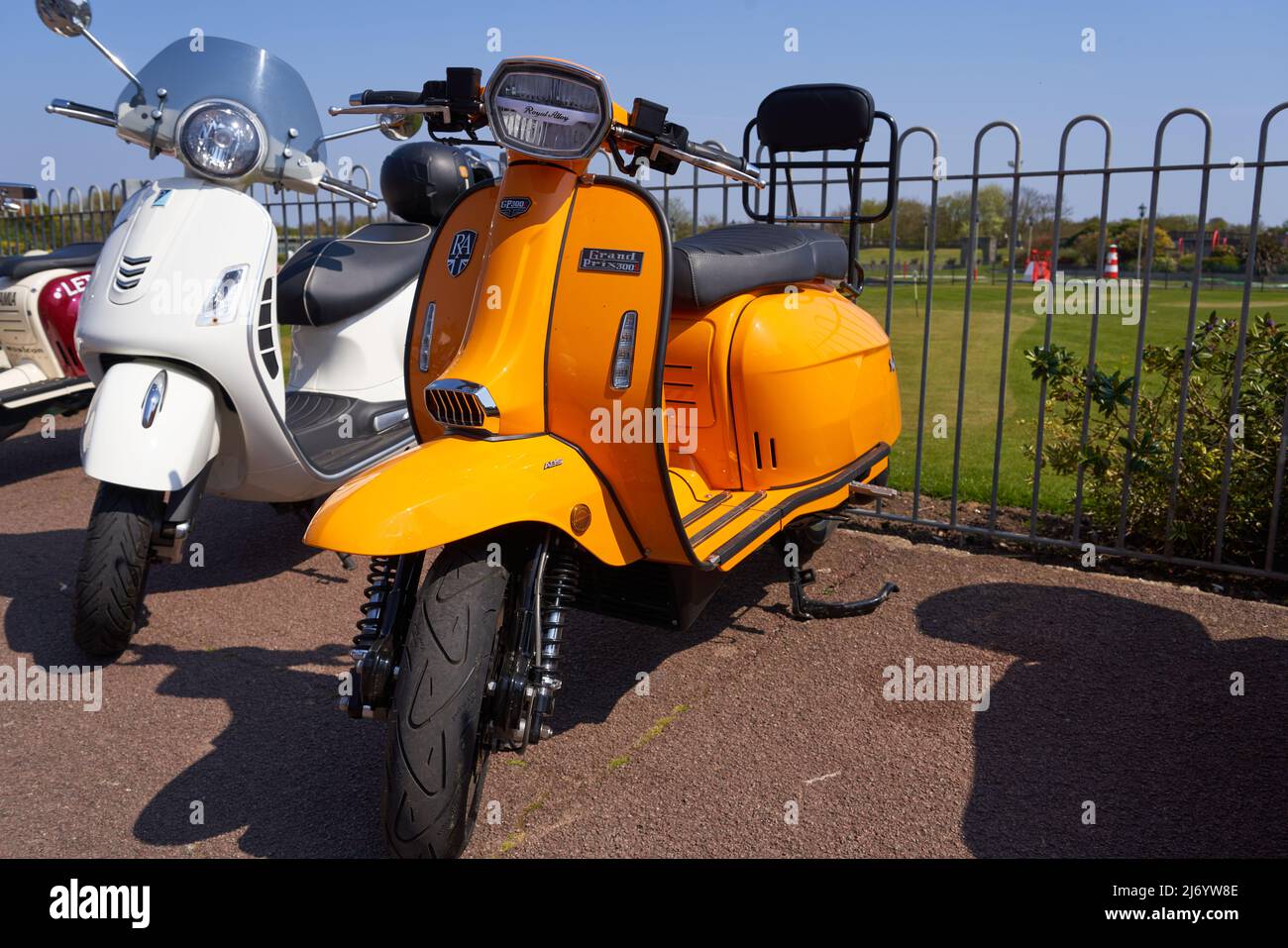 Classic motor scooter meet in Skegness, Lincolnshire, UK Stock Photo ...