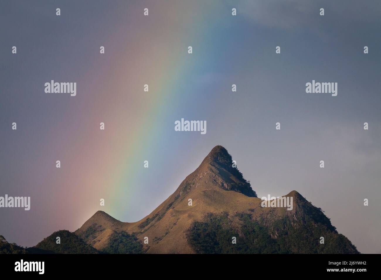 Panama landscape with rainbow over the beautiful mountain Cerro Orari ...