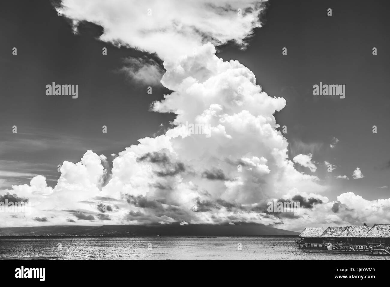 Pier High Rain Storm Coming Thunderhead Cloudscape Flag Tahiti Island ...