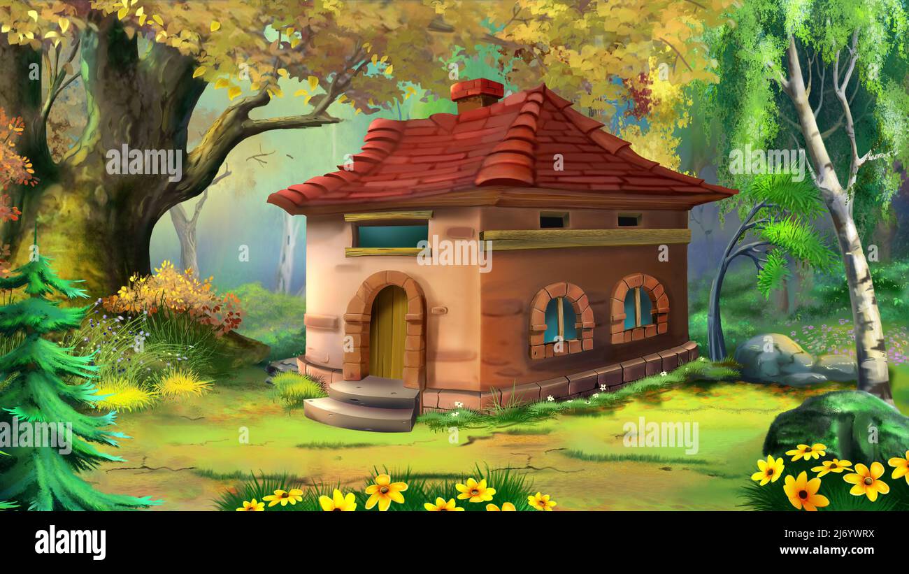 Cartoon Forest House Background