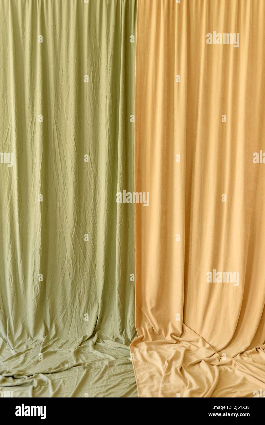 A mix of yellow and green Fabric Texture Background. Top View of Cloth ...