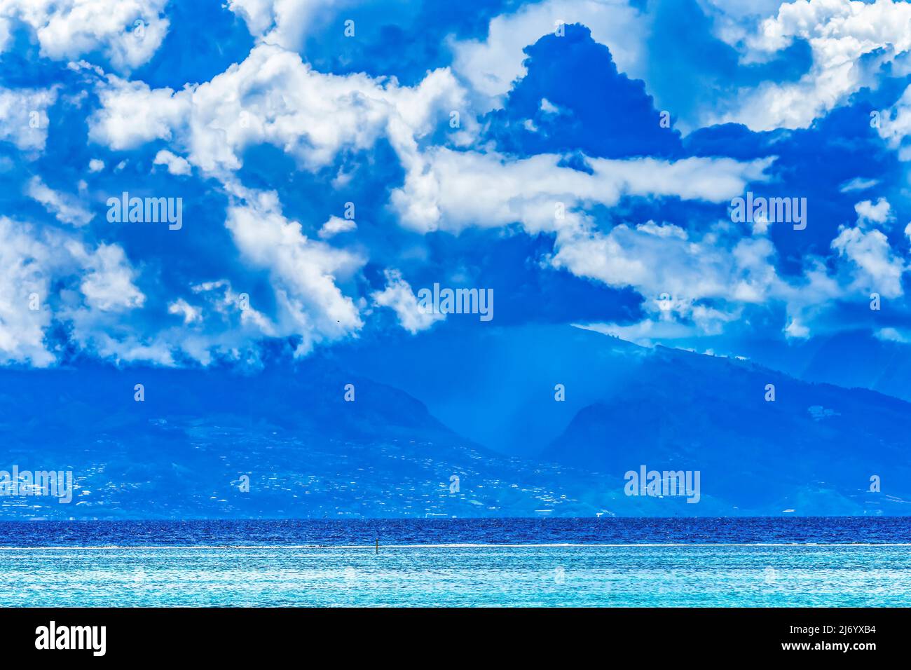 Tahiti Island Rain Storm Coming Cloudscape Outer Reef Blue Water Moorea ...