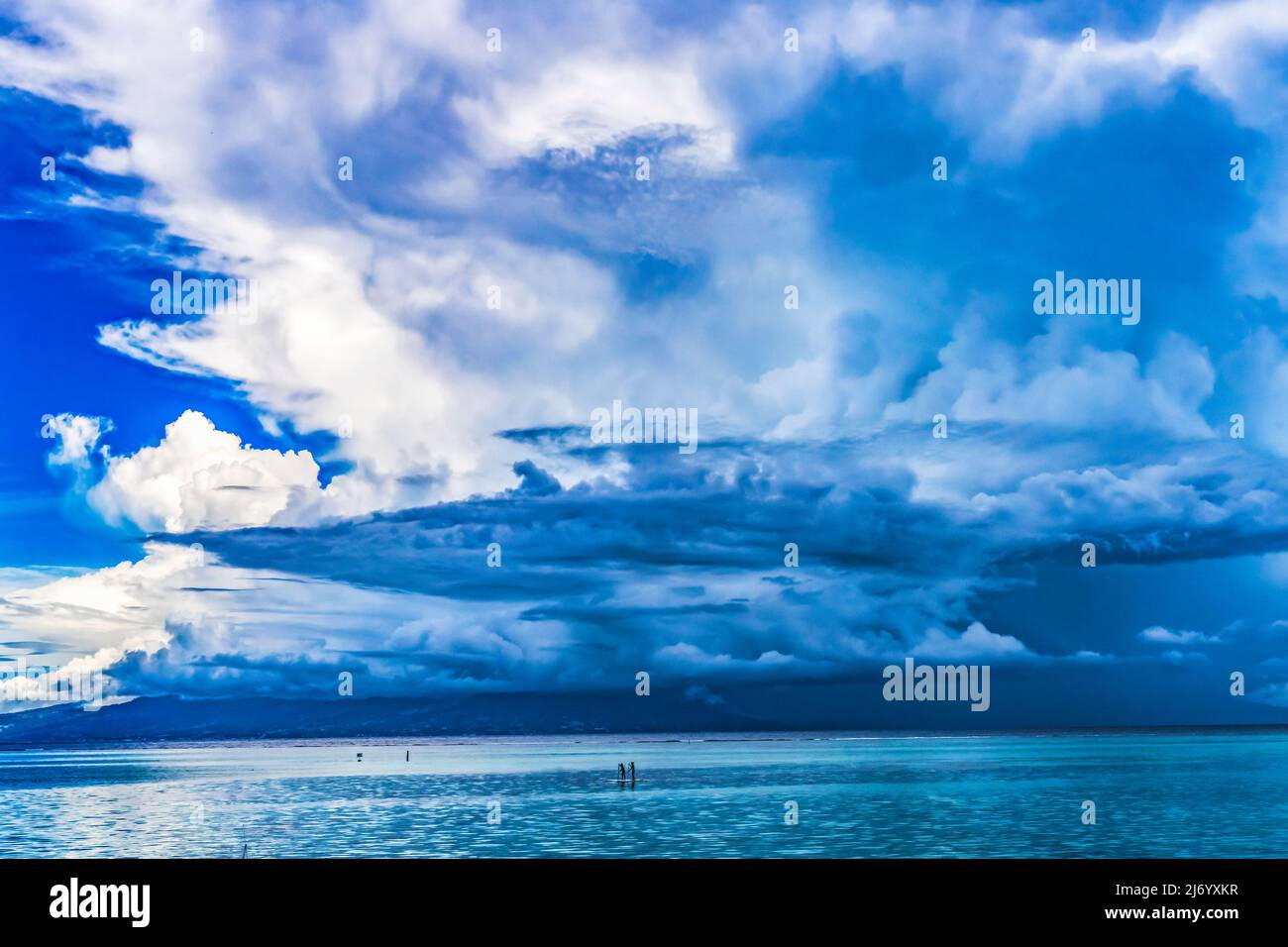 Canoes Tahiti Island Rain Storm Coming Cloudscape Outer Reef Blue Water ...