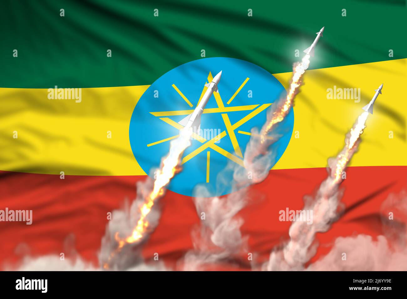 Modern strategic rocket forces concept on flag fabric background ...