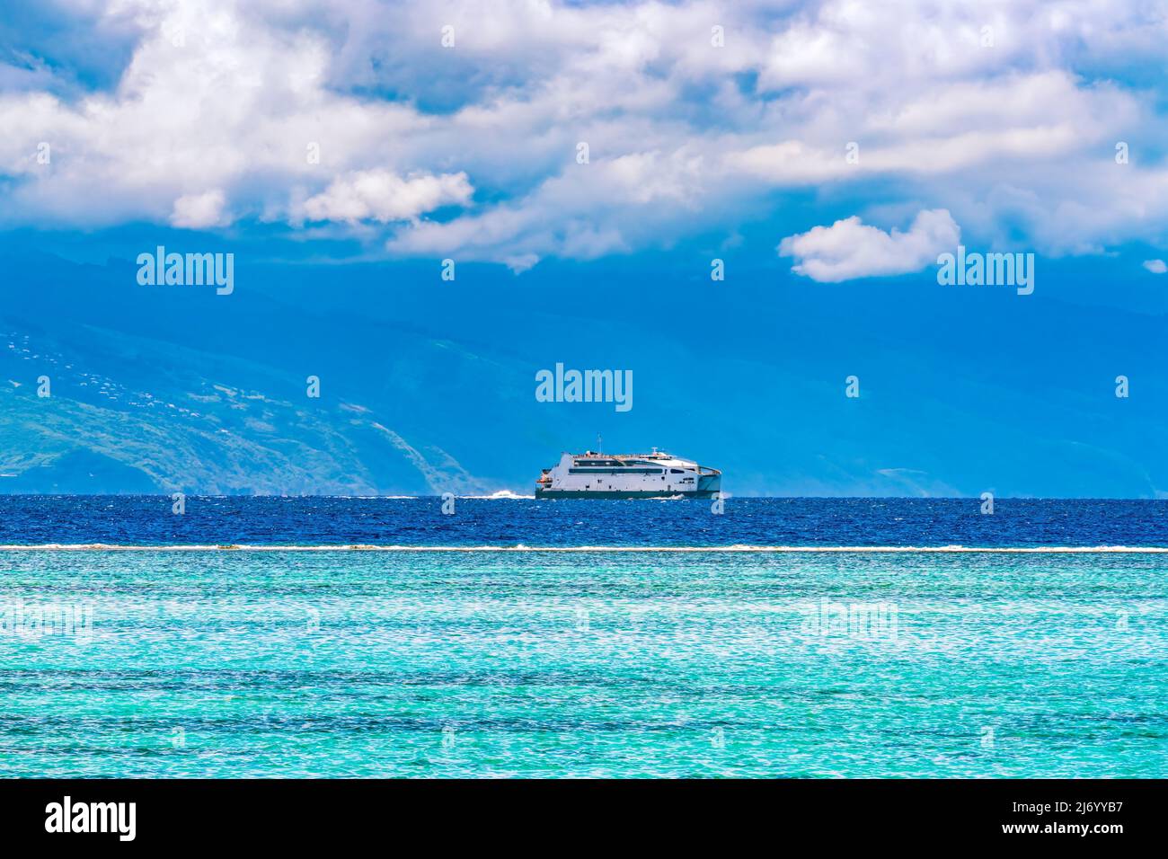Interisland Ferry From Tahiti Island Cloudscape Outer Reef Blue Water ...
