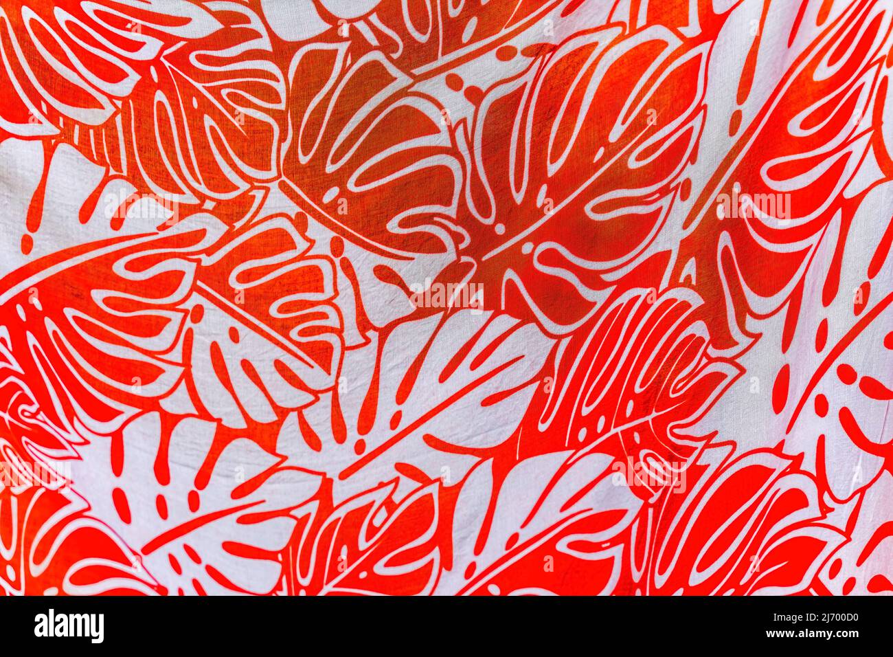 Colorful Red White Palm Leaves Tropical Tahitian Polynesian Textiles ...