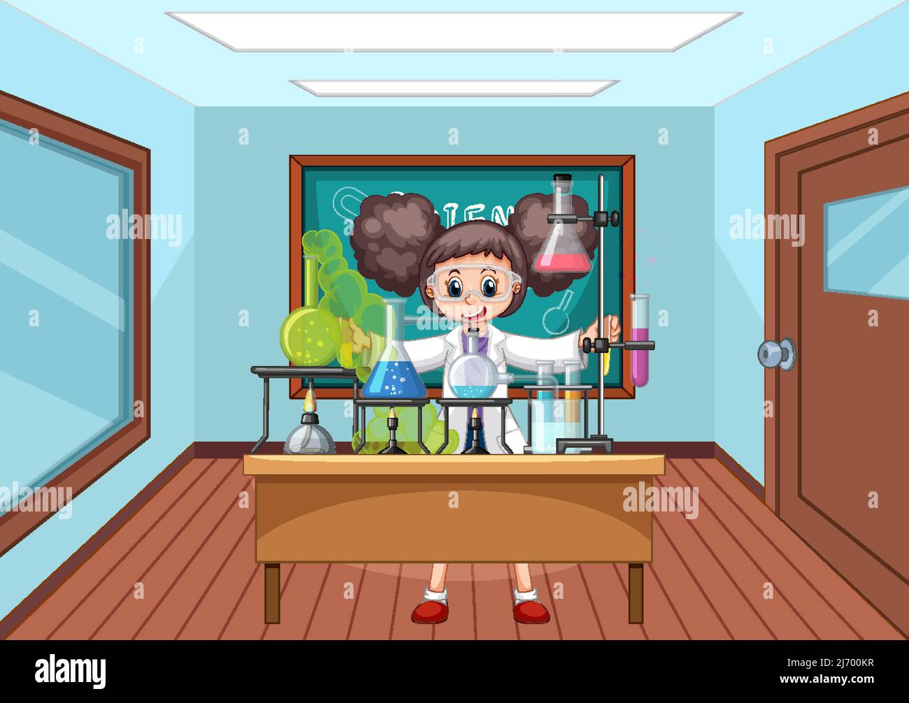 Classroom scene with scientist doing experiment illustration Stock ...