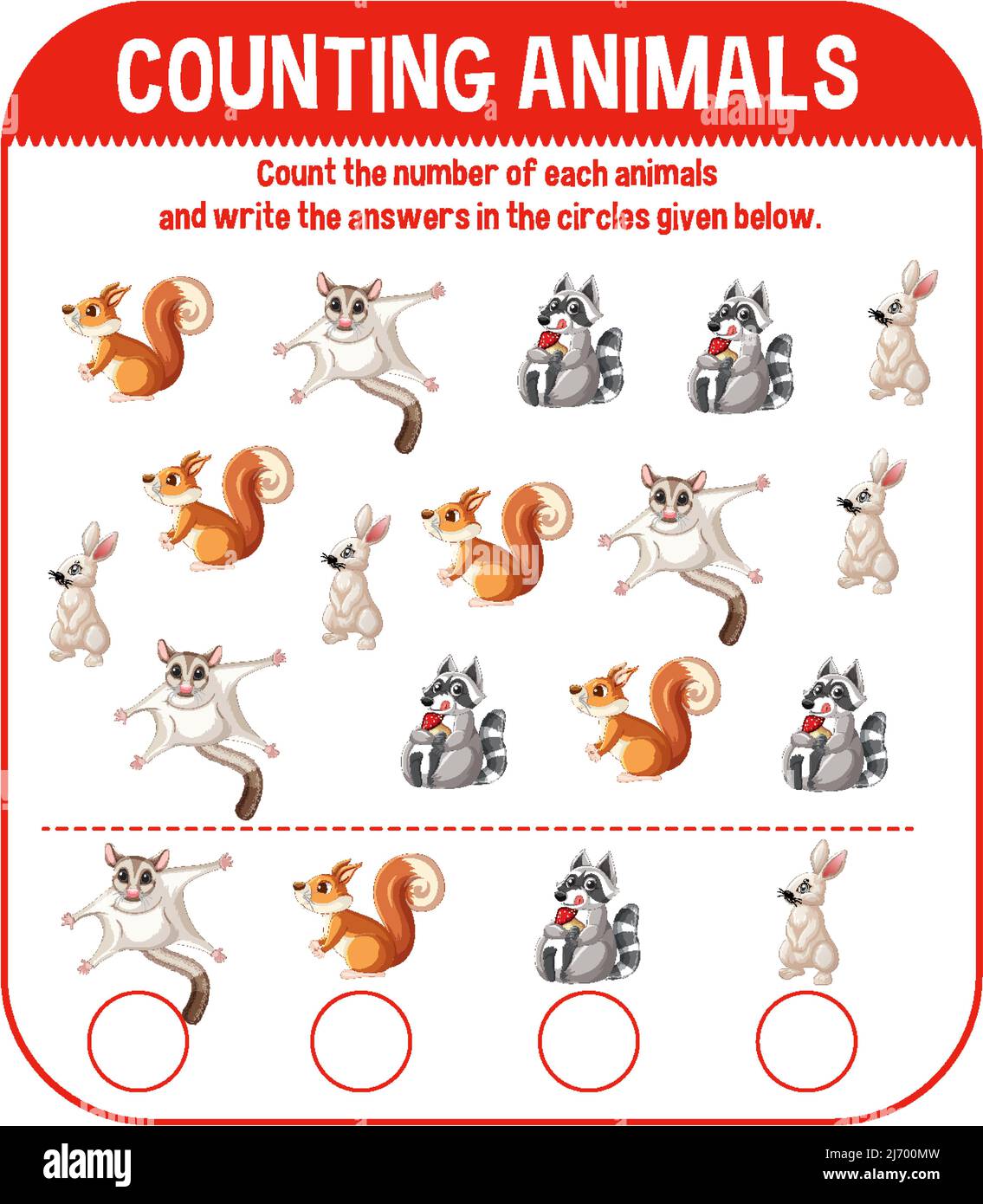 Worksheet design for counting animals illustration Stock Vector Image ...