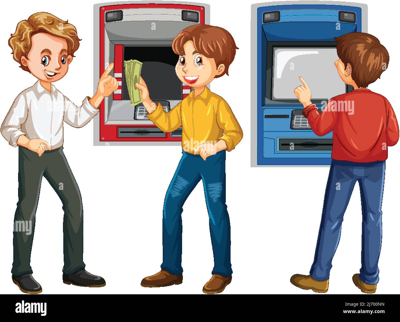 ATM machine with people cartoon character illustration Stock Vector ...
