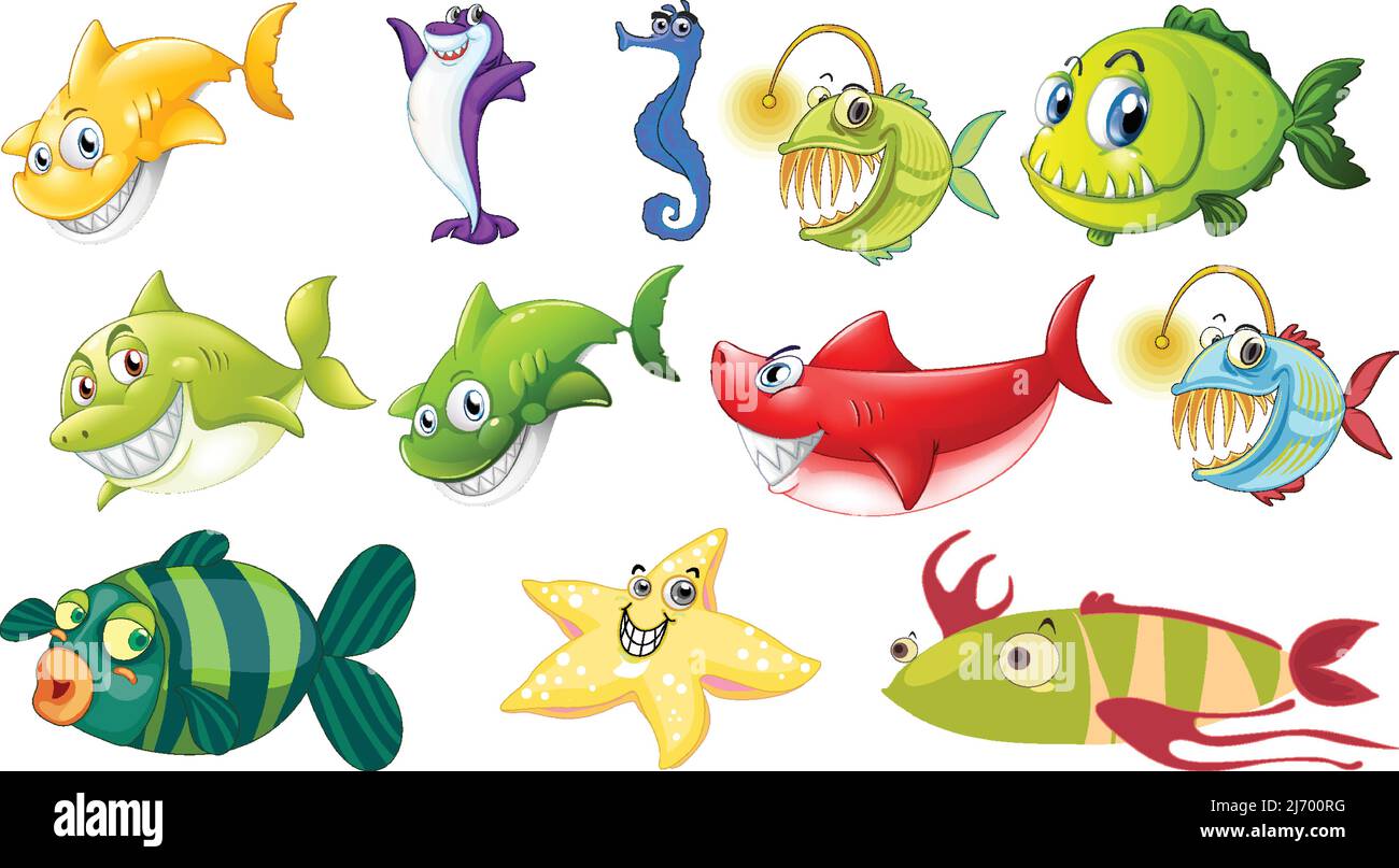 Sea animals cartoon collection illustration Stock Vector Image & Art ...