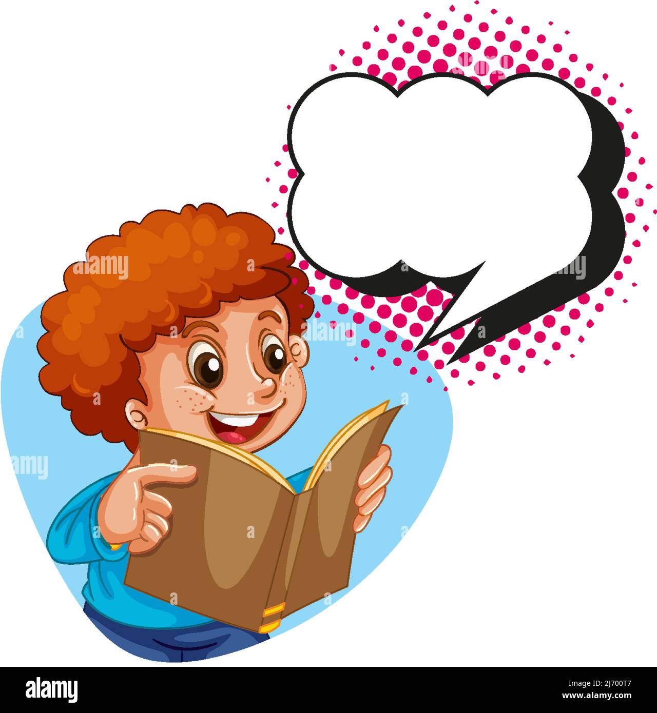 Speech bubble template with boy reading book illustration Stock Vector ...