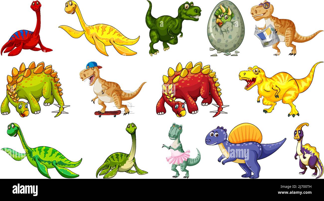 Many dinosaurs on white background illustration Stock Vector Image ...