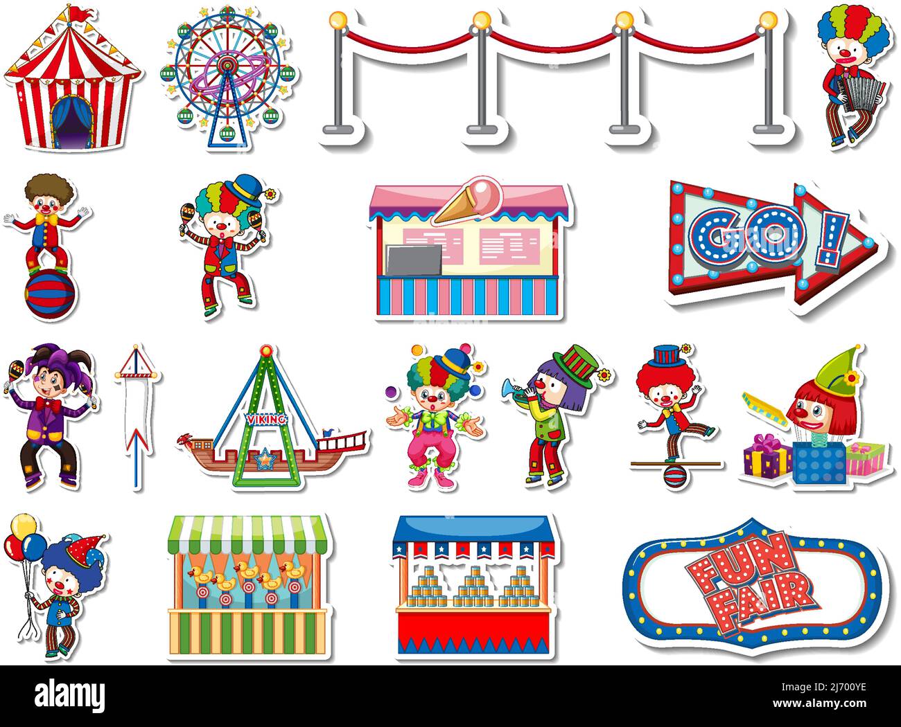 Sticker set of amusement park and fun fair objects illustration Stock ...