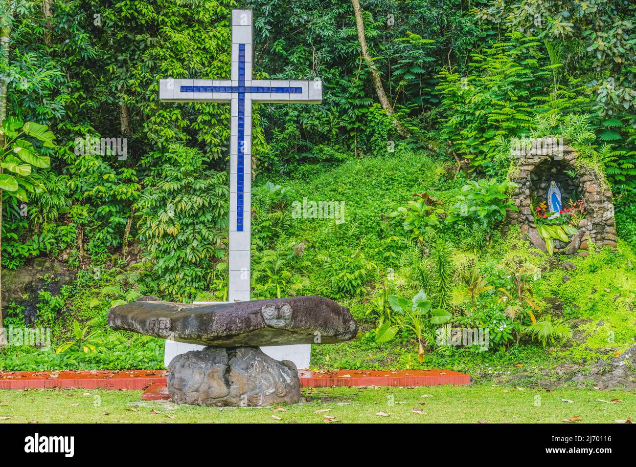 Colorful Cross Mary Shrine Outside Sainte Famille Holy Family Church ...