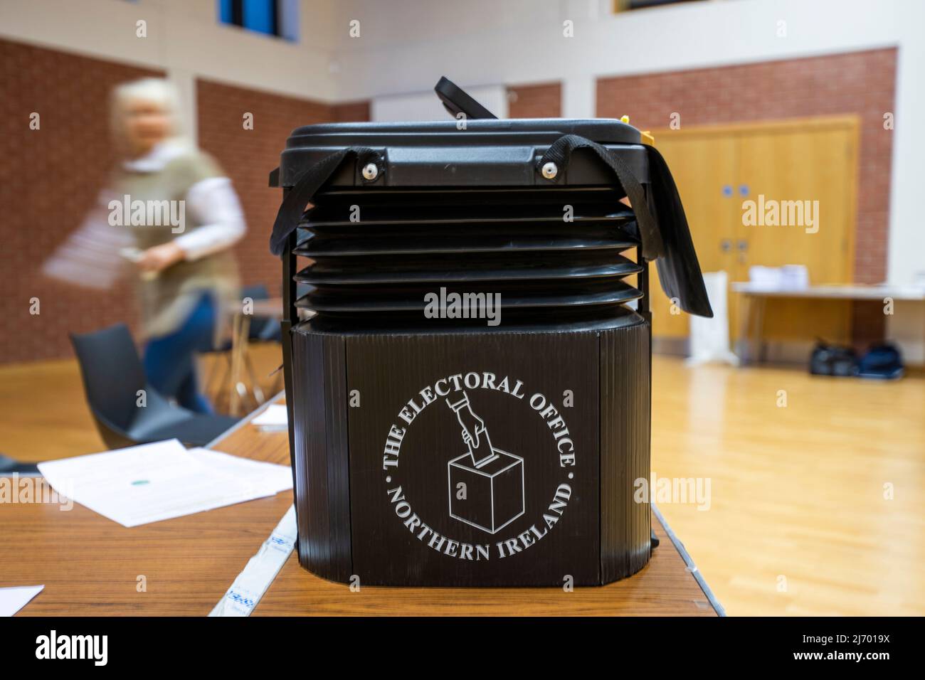 A Northern Ireland Electoral Election ballot box at the Agape Centre ...