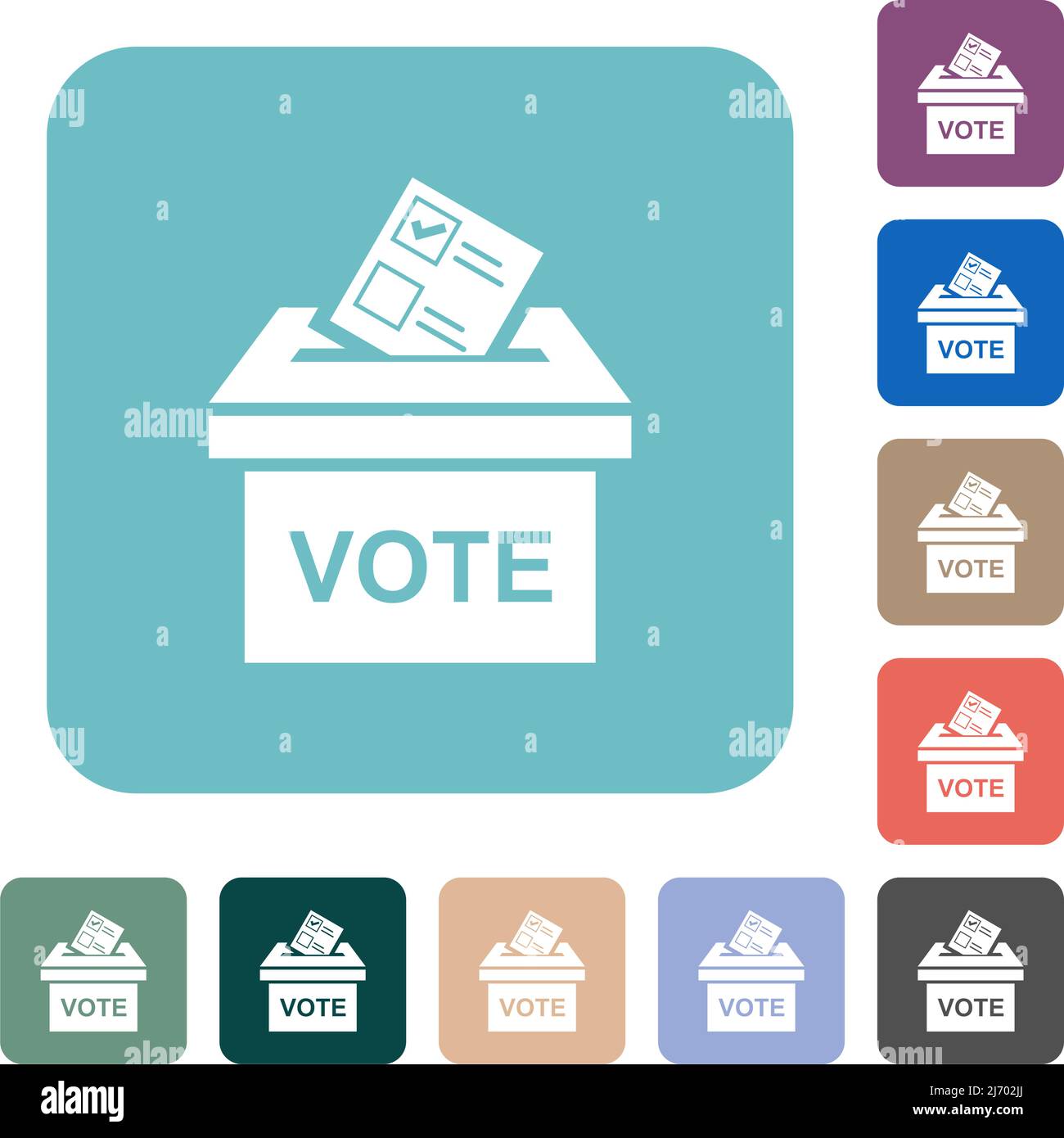 Voting paper and ballot box solid white flat icons on color rounded square backgrounds Stock ...