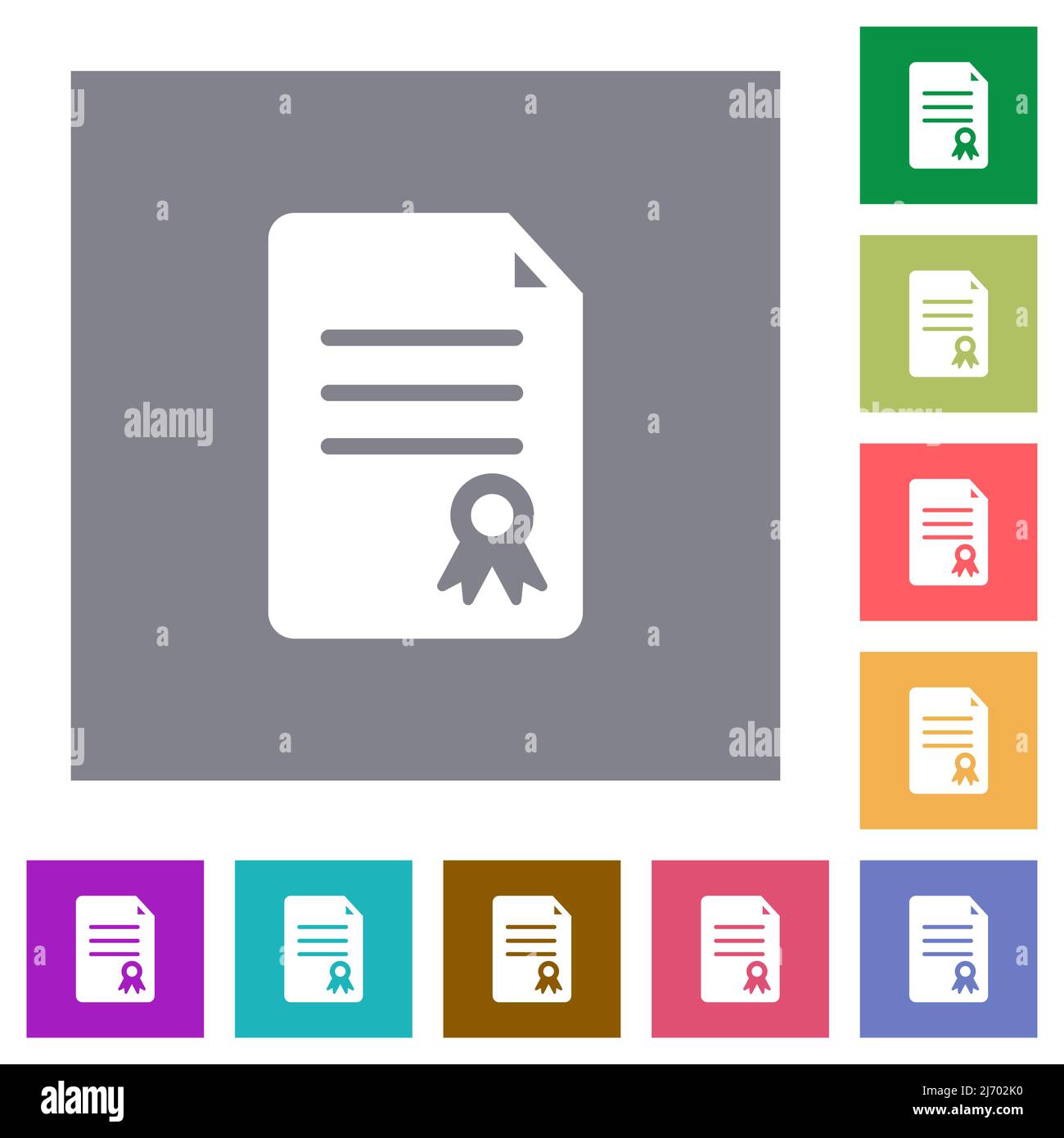 Certificate document solid flat icons on simple color square ...