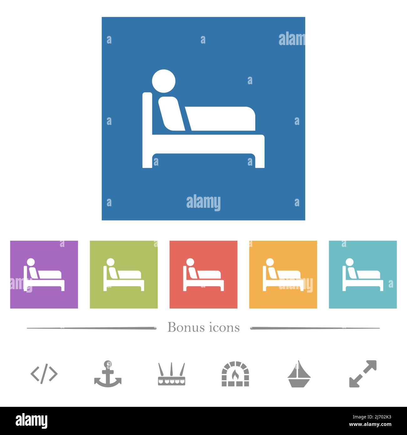 Inpatient flat white icons in square backgrounds. 6 bonus icons ...