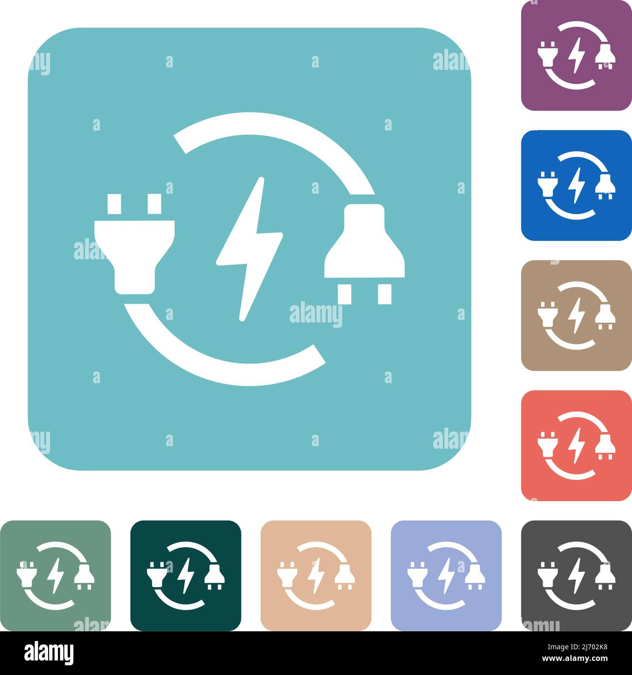 Electrical circuit with plug and cord white flat icons on color rounded ...