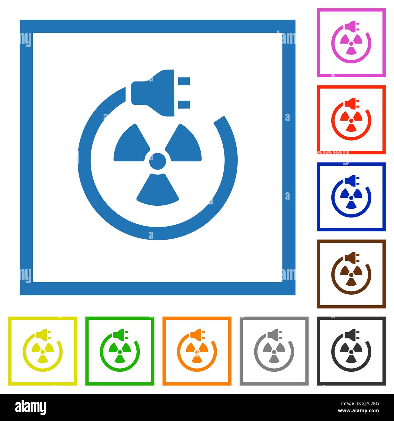 Nuclear energy flat color icons in square frames on white background ...