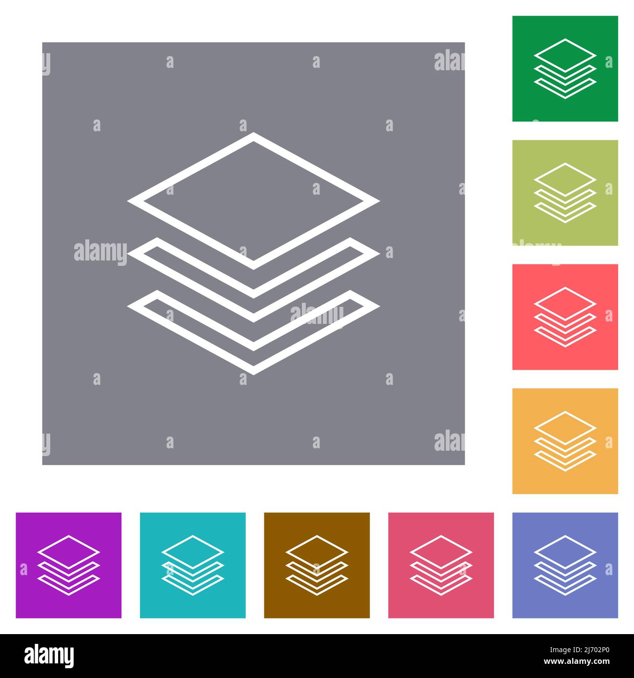 Layers outline flat icons on simple color square backgrounds Stock ...