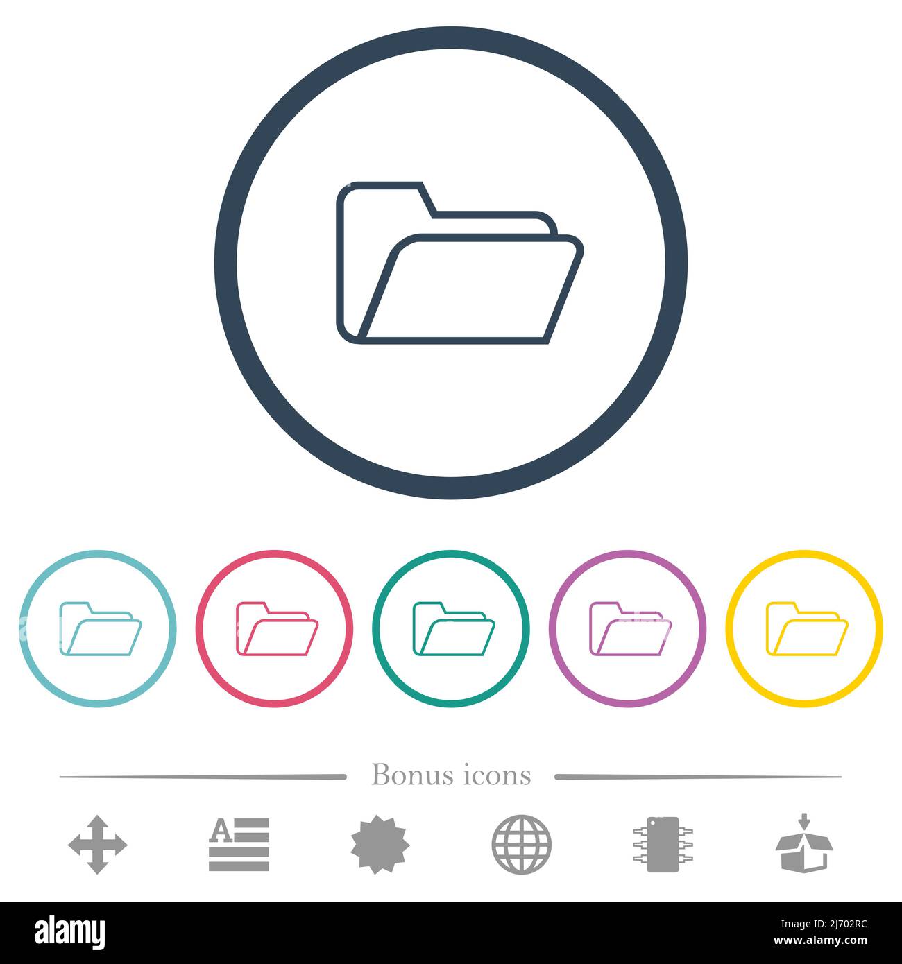 Folder open outline flat color icons in round outlines. 6 bonus icons ...