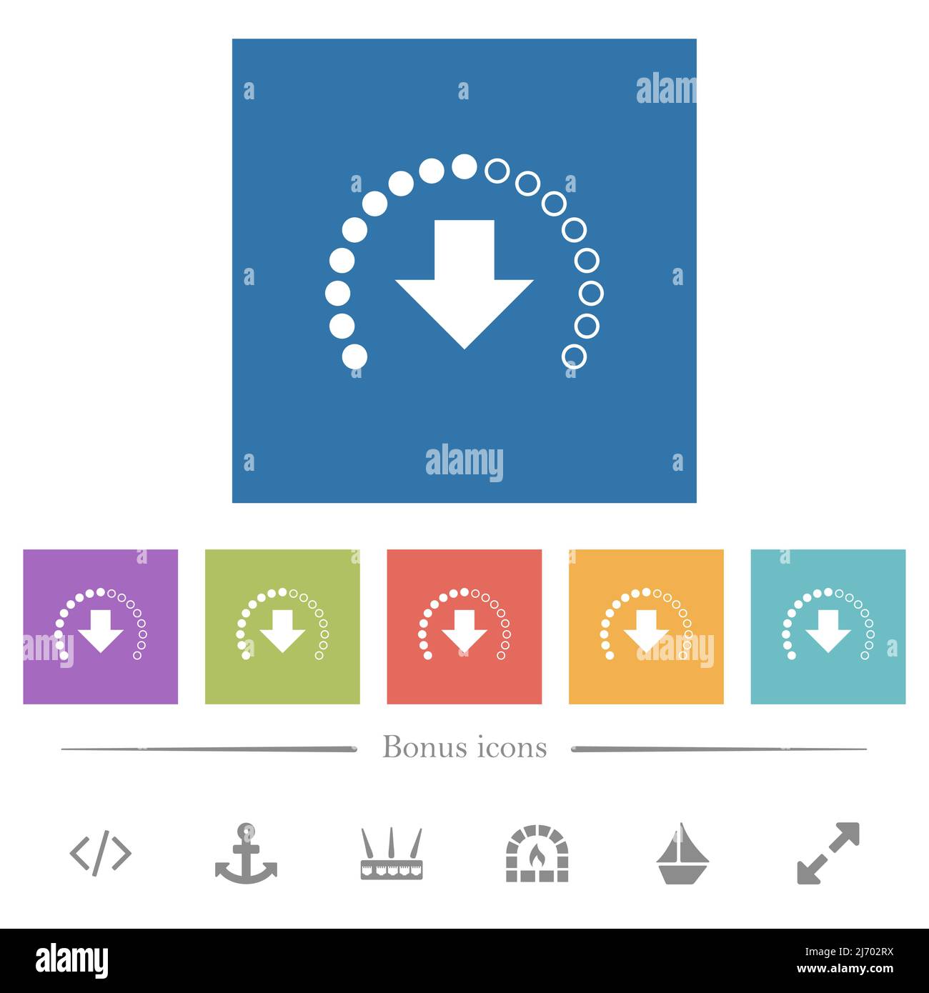 Download in progress flat white icons in square backgrounds. 6 bonus ...