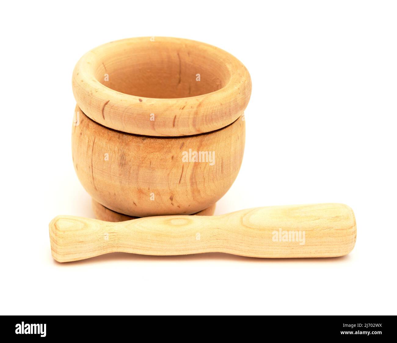 Small wooden mortar and pestle isolated on white background Stock Photo ...
