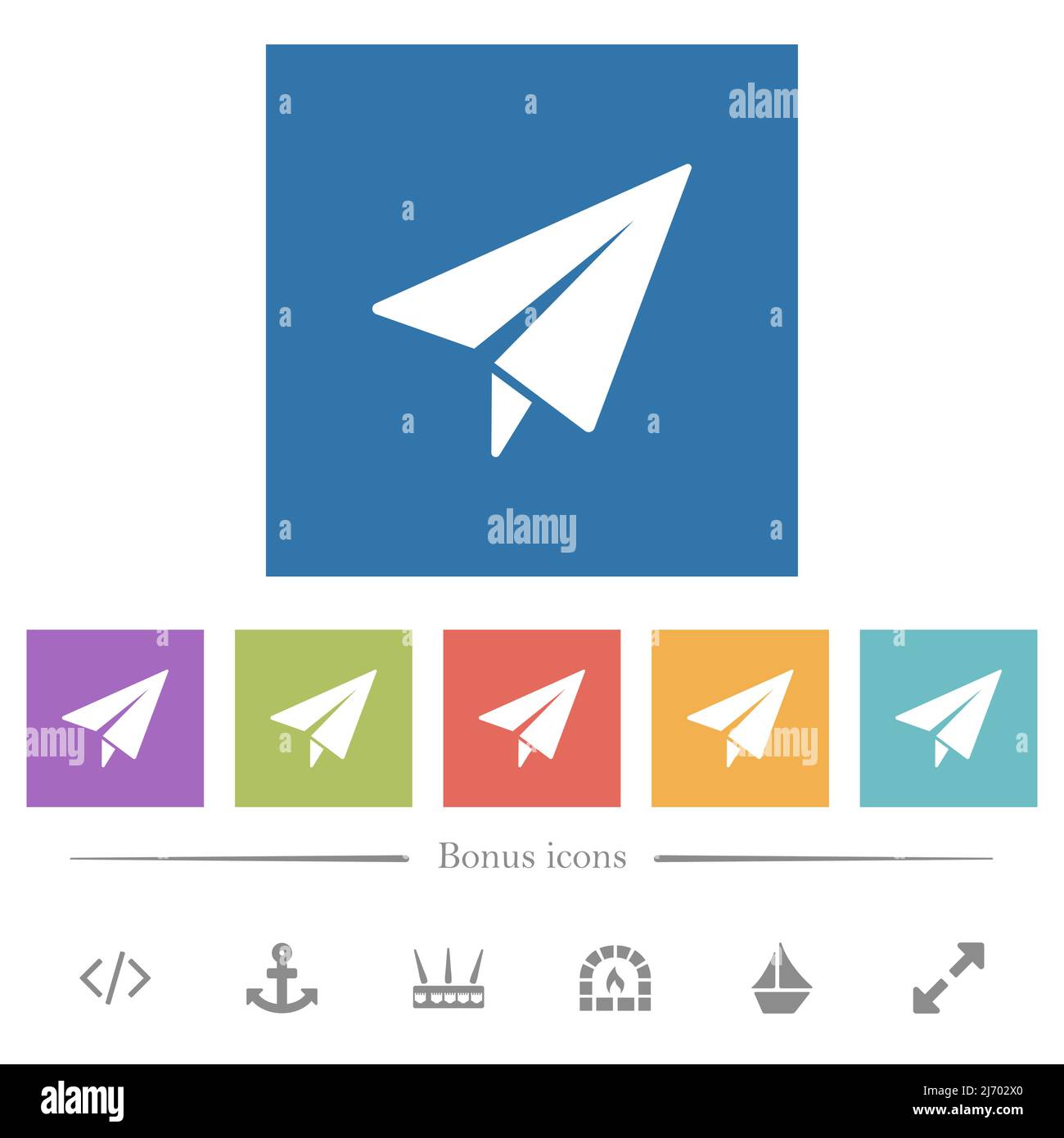 Paper plane solid flat white icons in square backgrounds. 6 bonus icons ...