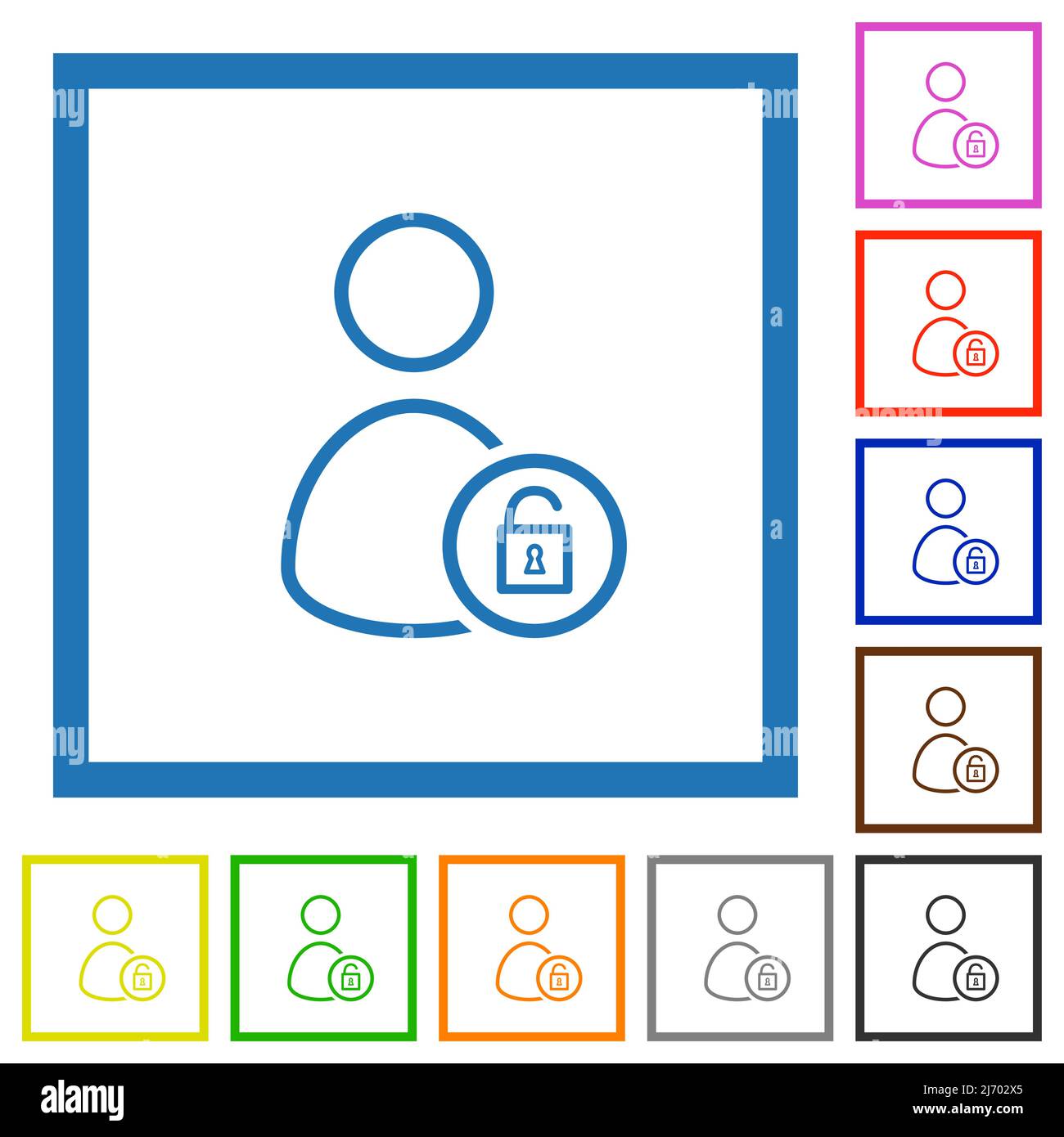 Unlock user outline flat color icons in square frames on white ...