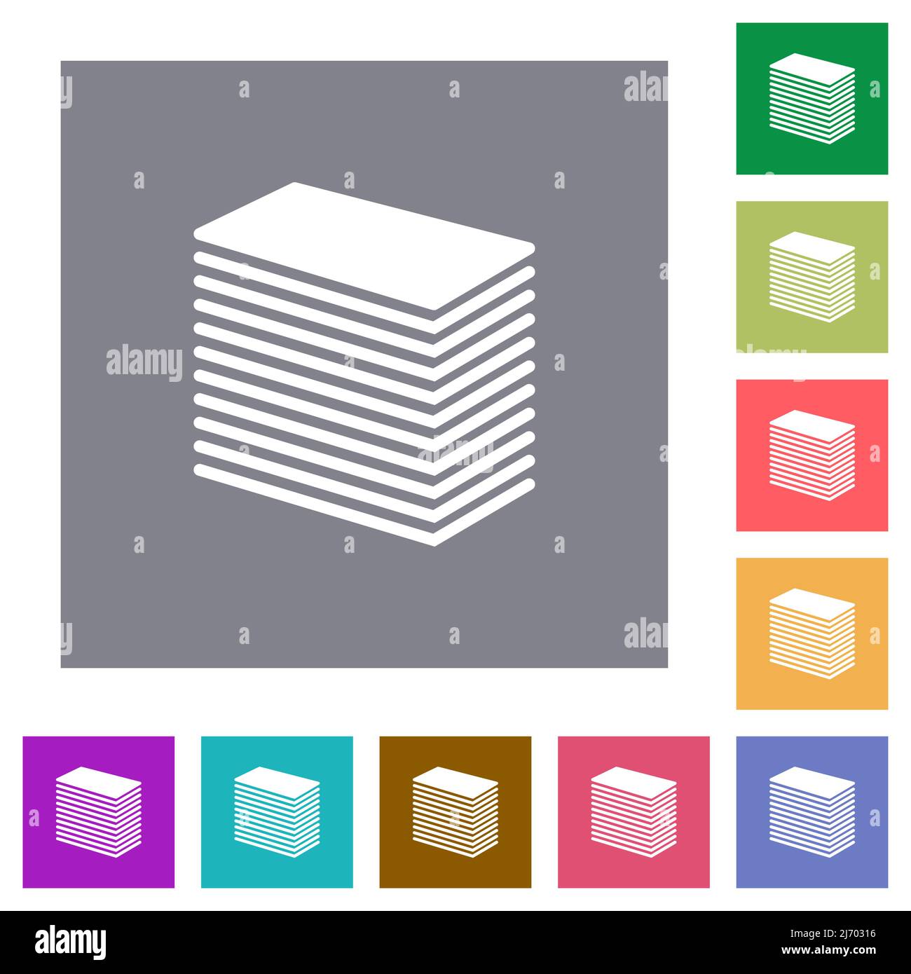 Paper stack solid flat icons on simple color square backgrounds Stock ...